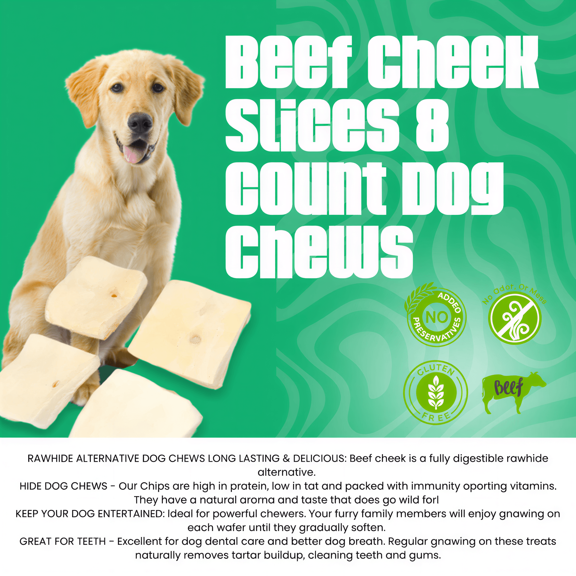 Beef Cheek Slices 8 count Dog Chews – Chomper Treat Box LLC